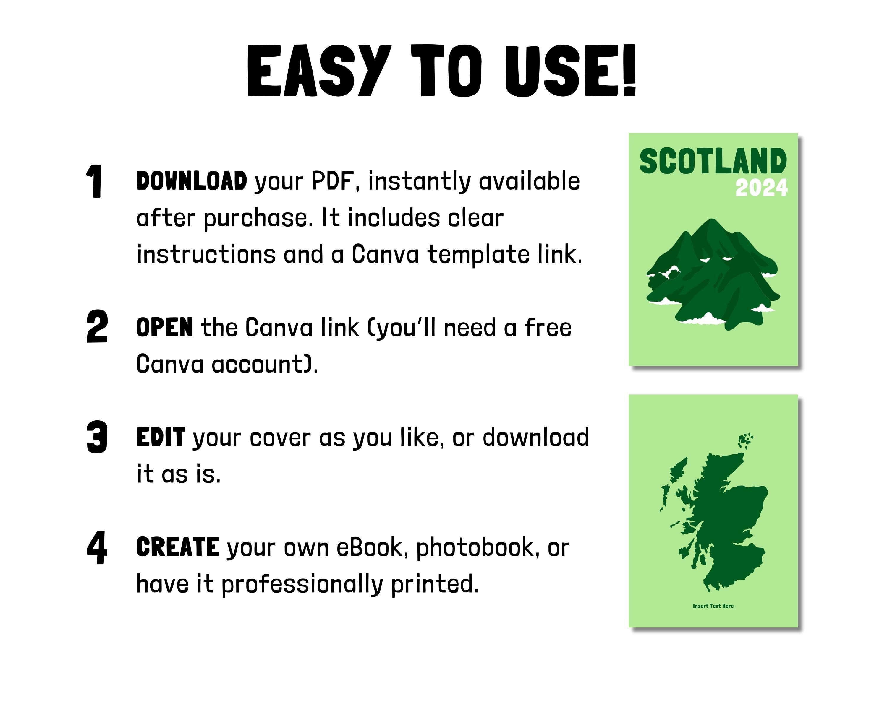 SCOTLAND - Editable Travel Photo Book Cover! Downloadable Template for ...