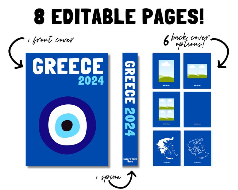 GREECE- Editable Travel Photo Book Cover! Downloadable Template for ...