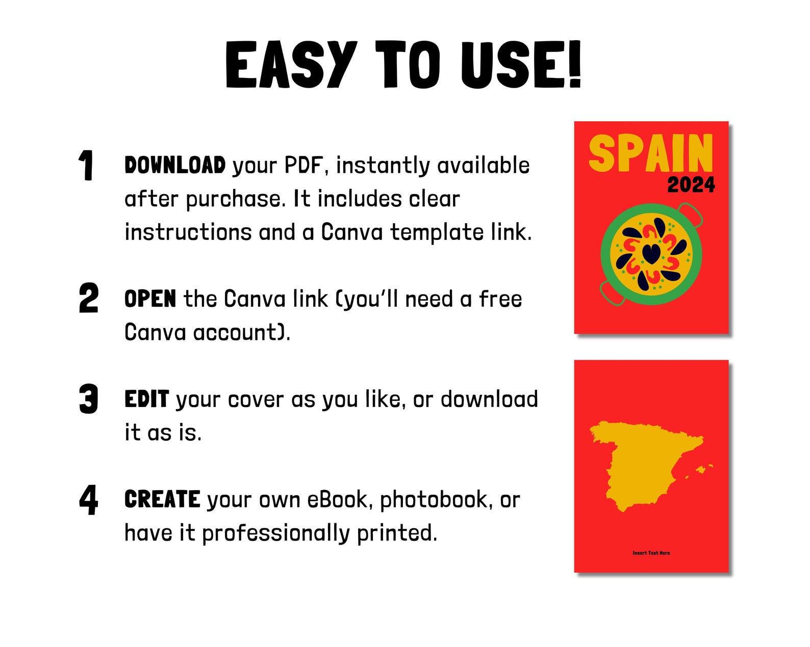 SPAIN - Editable Travel Photo Book Cover! Downloadable Template for ...