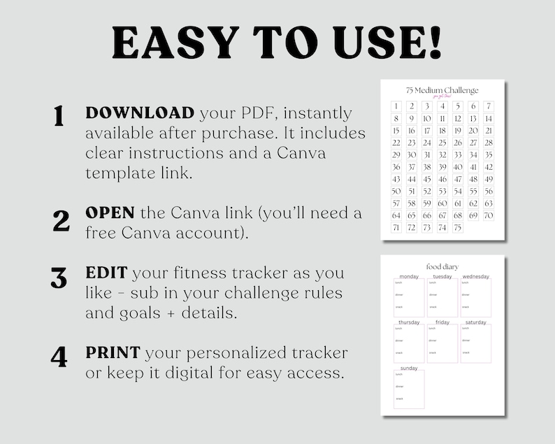 75 MEDIUM TRACKER - Aesthetic Template for 2026 Goals! Editable Canva ...