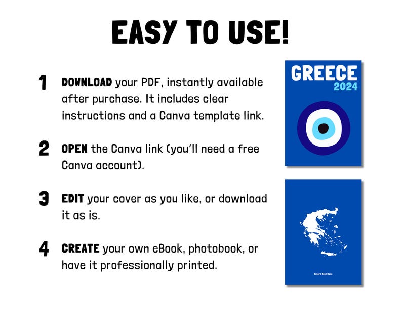GREECE- Editable Travel Photo Book Cover! Downloadable Template for ...