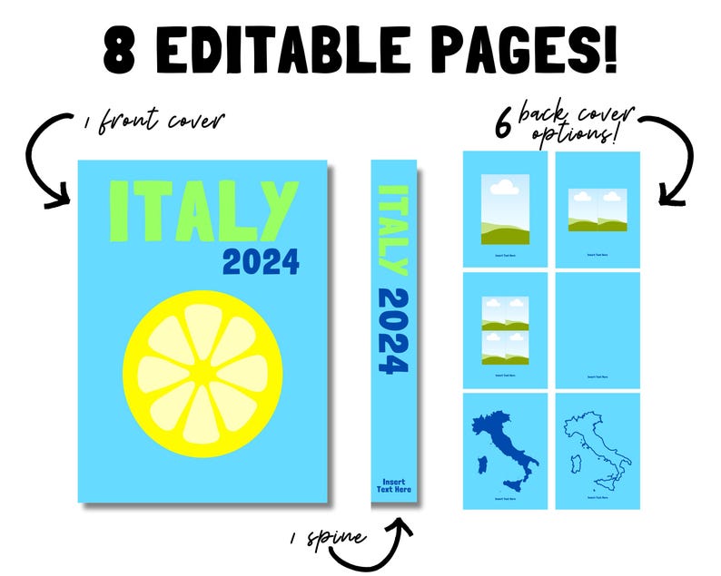 ITALY- Editable Travel Photo Book Cover! Downloadable Template for ...