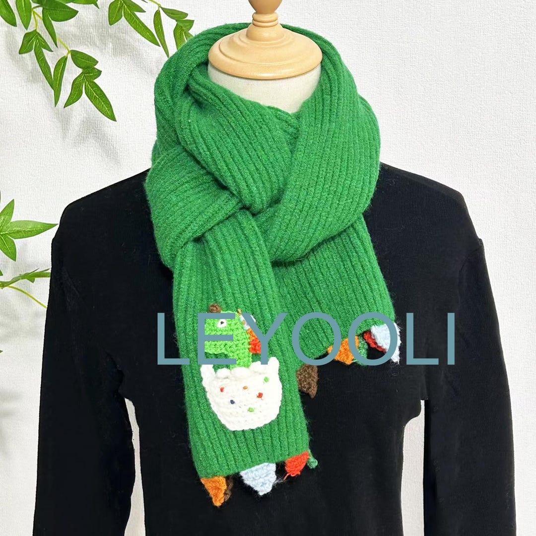 Cartoon Cute Little Dinosaur Wool Scarf, Hand Knitted Scarf, Warm ...