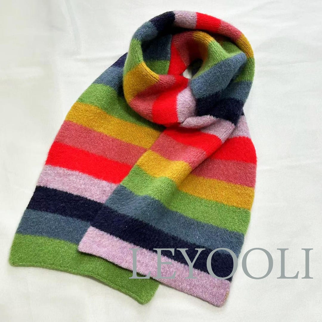 Colorful Striped Scarf, Rainbow Knitted Scarf, Autumn and Winter Warm ...