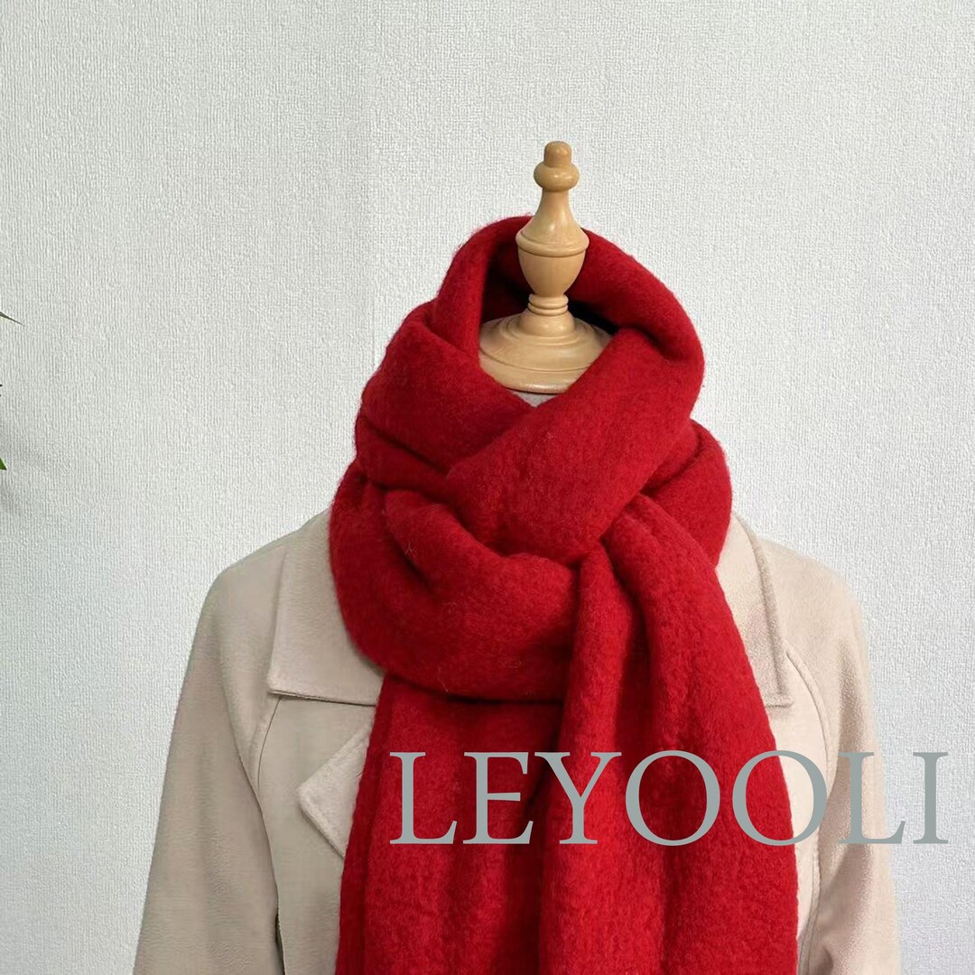 Red Wool Blend Scarf: Classic Winter Shawl (192x30cm) - Etsy