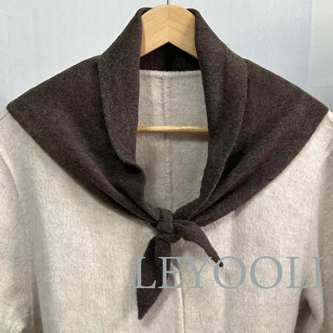 Brown Wool Triangle Scarf, Wool Small Scarf, Winter Bandana, Hand Knit ...