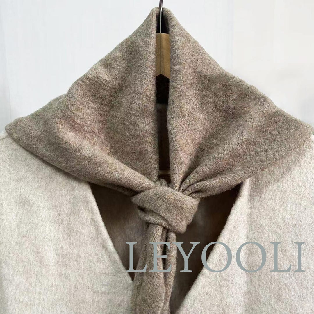 Oatmeal Knit Triangle Scarf: Wool Blend Winter Bandana - Etsy