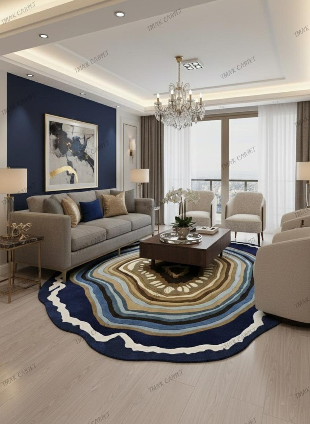Hand Tufted Abstract Geode Rug | Modern Blue and Neutral Area Rug ...