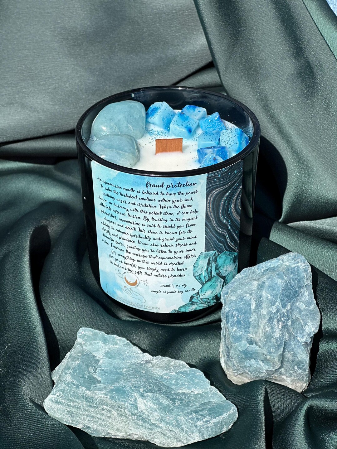 Aquamarine Candle Healing Crystal Candle Anxiety Relief & Medication ...
