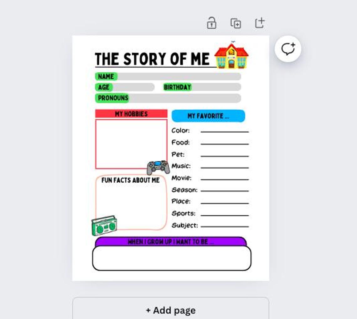 Introduction Worksheet, All About Me, the Story of Me, First Day of ...