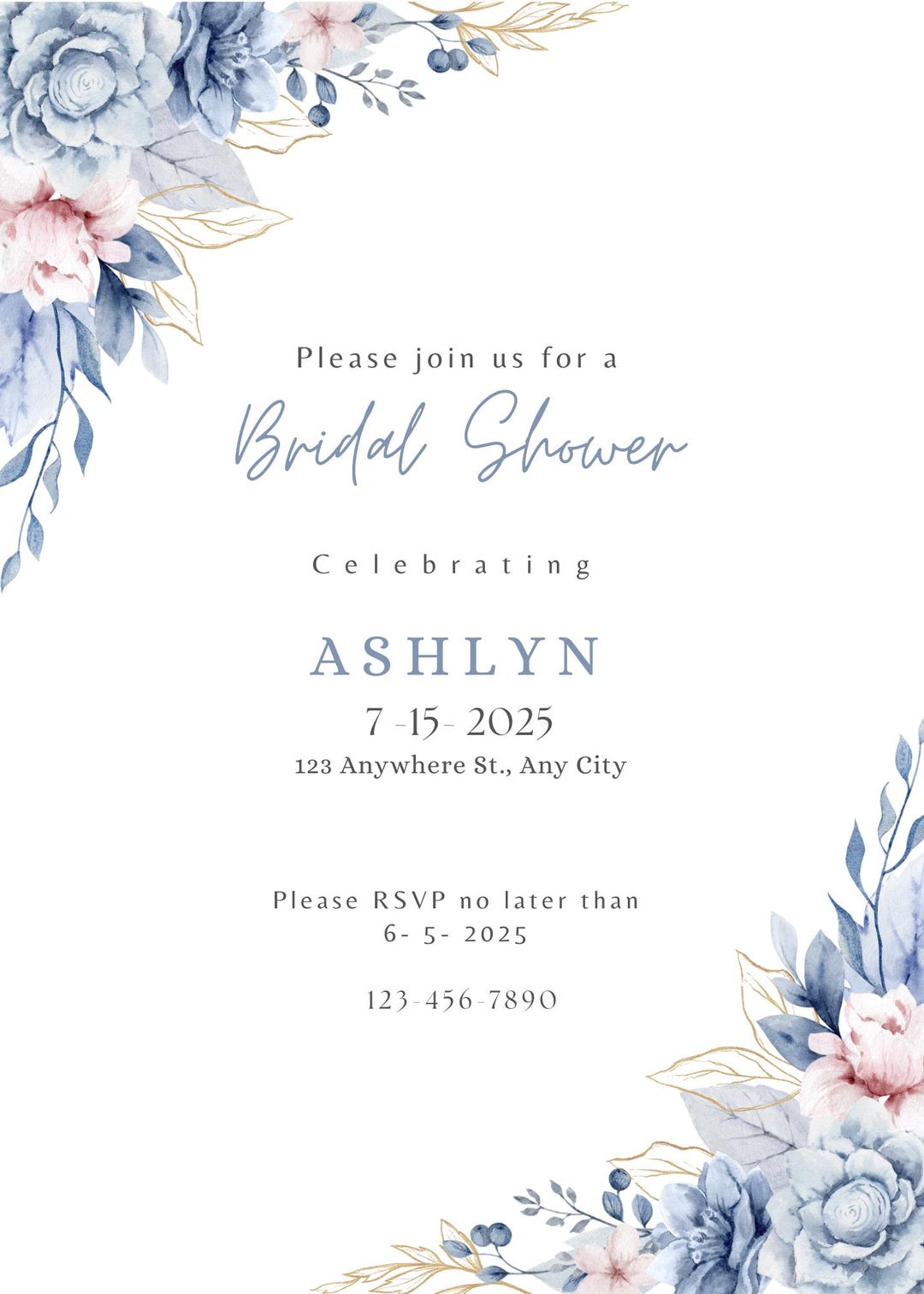 Elegant Bridal Shower Invitation Template | Minimalist Wedding Shower ...