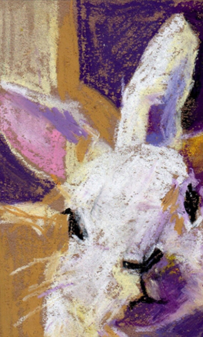 White Pastel Bunny Drawing Original Animal Art Nursery Room | Etsy