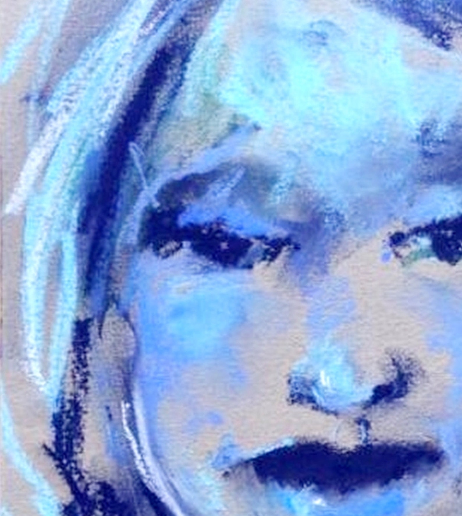 Pastel Portrait in Blue With Turquoise Highlights Woman's | Etsy