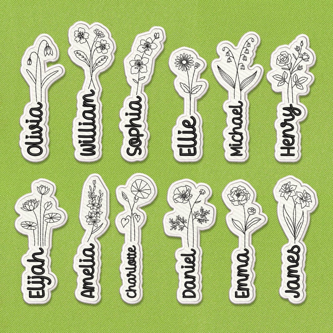 Custom Birth Month Flower Patch, Custom Name Flower Embroidered Patch ...