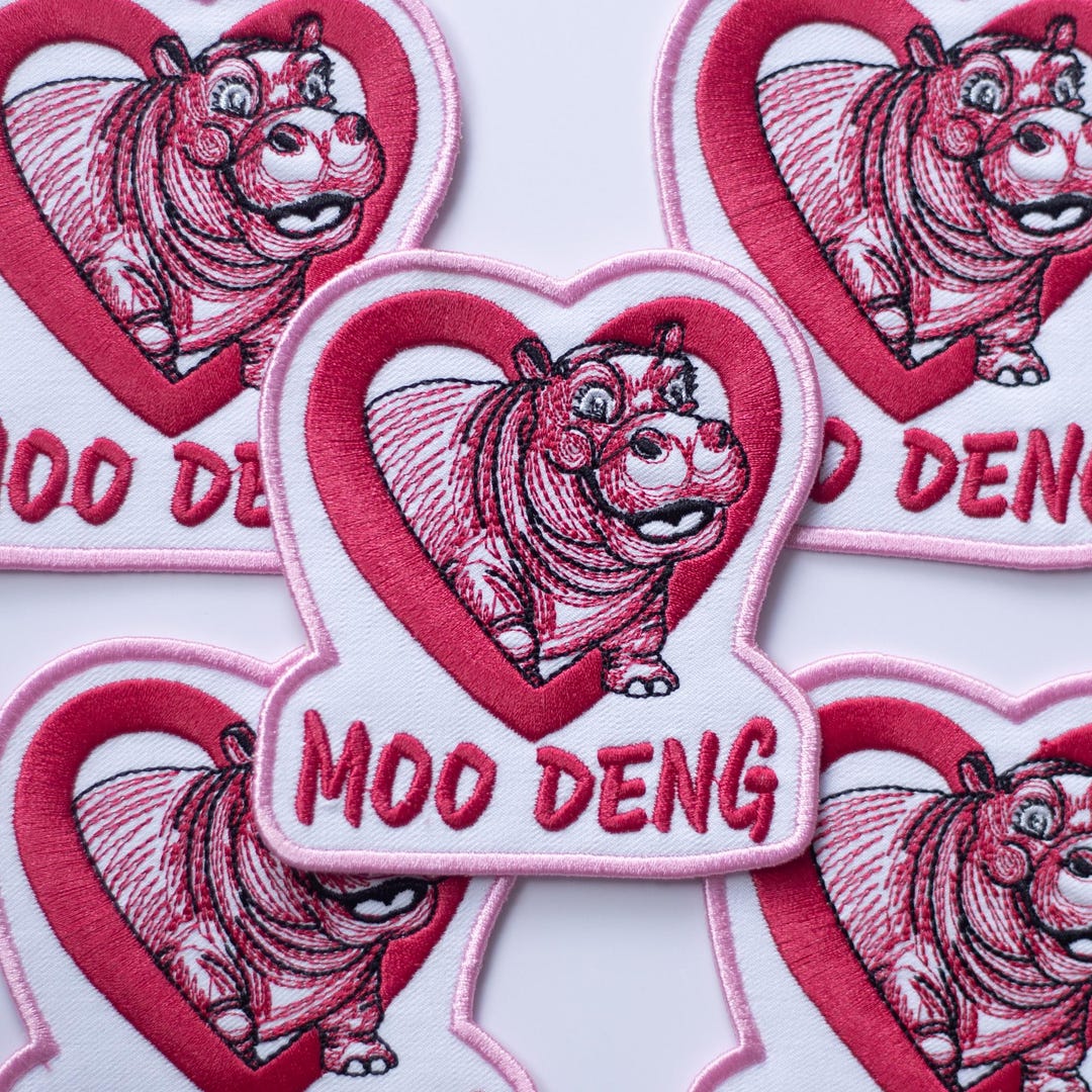 Embroidered Moo Deng Patch, Moo Deng Costume Patch, Baby Pygmy Hippo Moo Deng Patch, Sew on ...