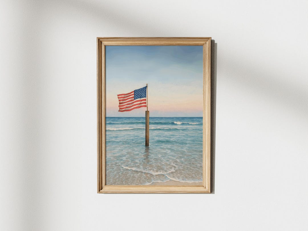 Long Beach Island NJ American Flag Post Ocean Watercolor Wall Art ...