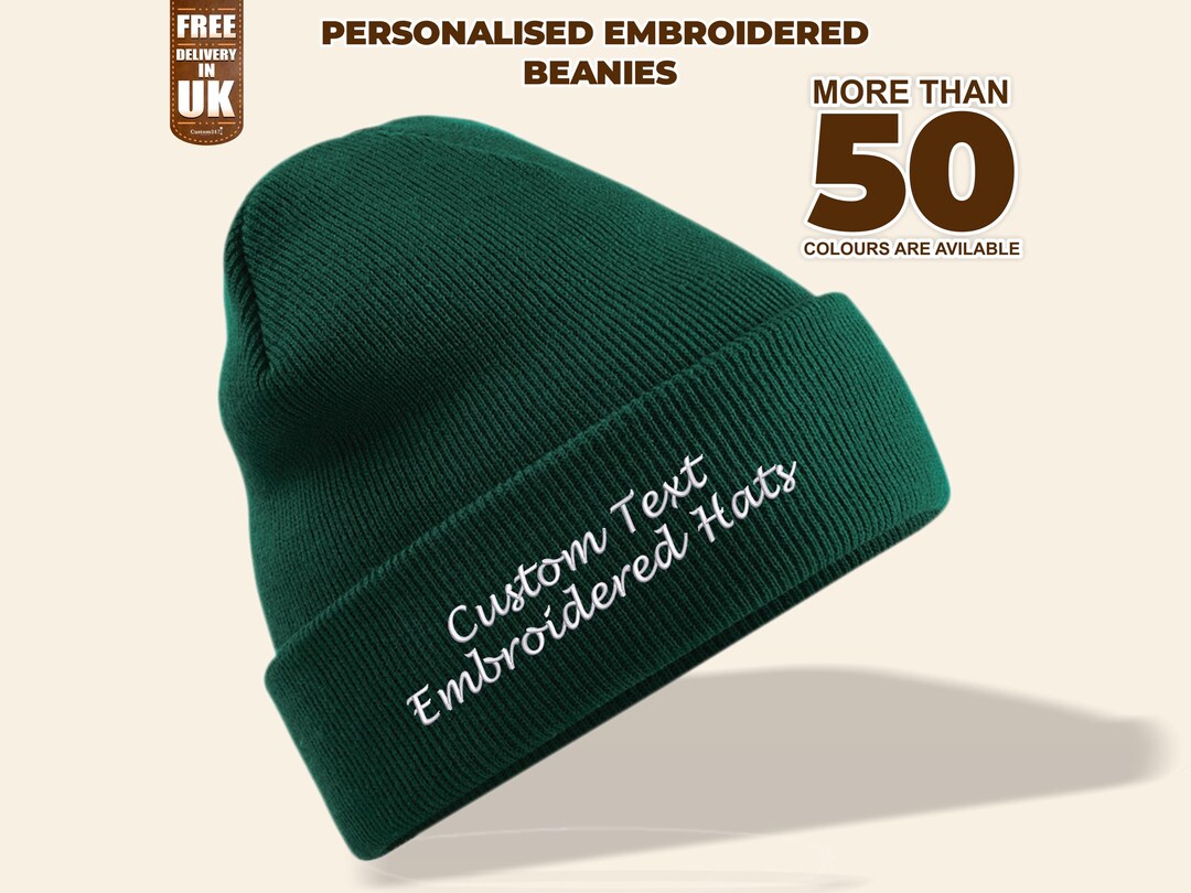 Custom Embroidered Beanie, Pesonalised Text or Logo Cuffed Beanies ...