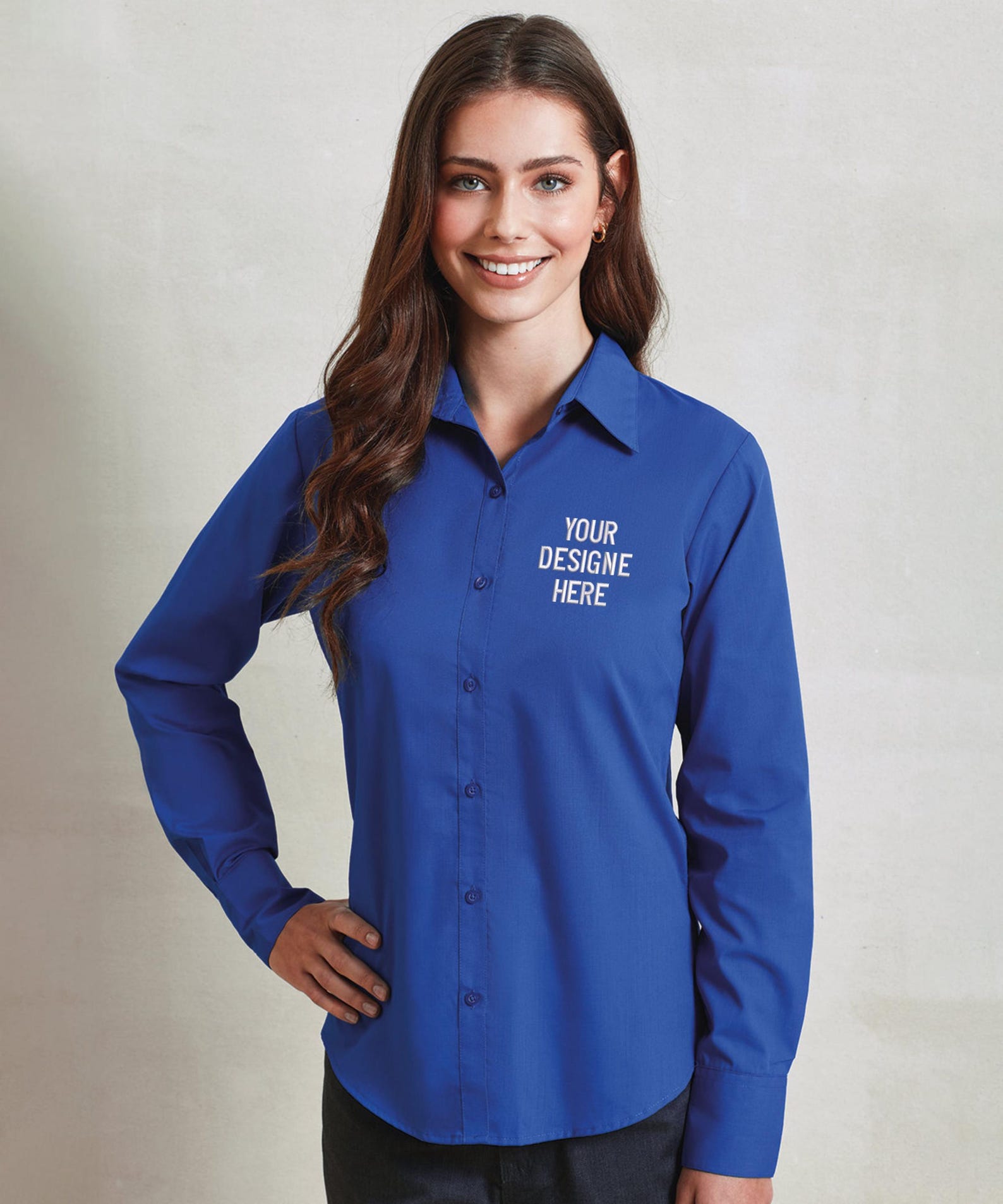 Custom Embroidered Long Sleeve Blouse, Personalised Text/logo Work ...