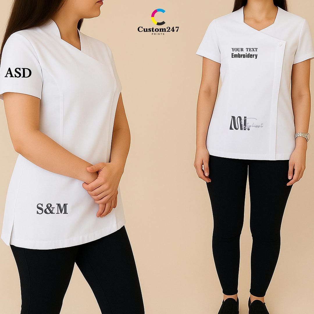 Personalised Embroidered Beauty Tunic, Custom Text or Logo Salon ...