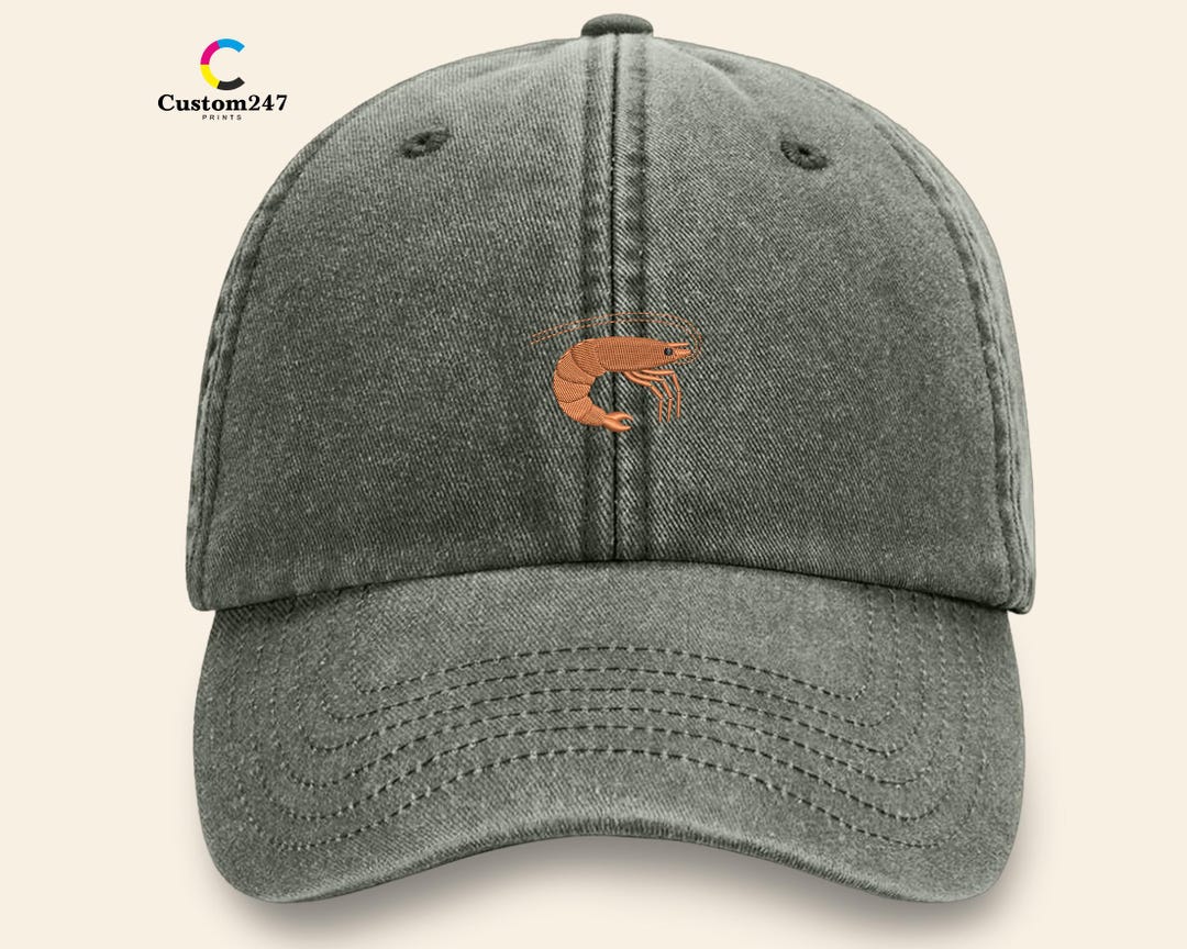 Shrimp Embroidered Baseball Cap, Vintage Washed Dad Hat, Funny Seafood ...