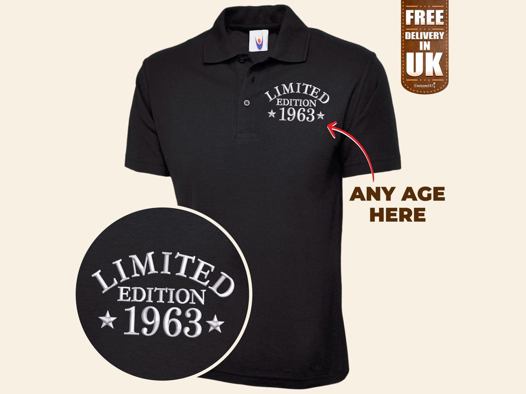 Personalised Embroidered Birthday Polo, Custom 50th 60th Bday Year Polo ...