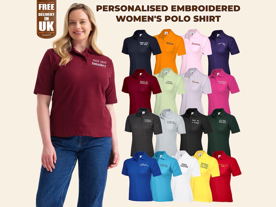 Custom Text/logo Embroidered Polo Shirt, Personalised Designs Monogram ...