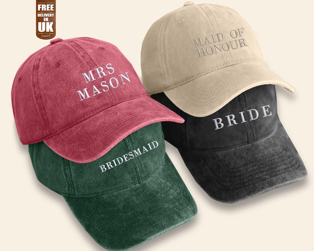 Custom Embroidered Team Bride Hats, Personalised Vintage Bride Squad ...