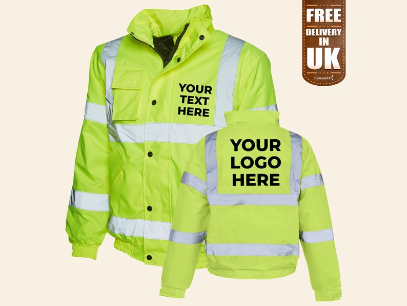 Your Text/logo Hi Vis Bomber Jacket, Custom Printed Designs Monogram ...