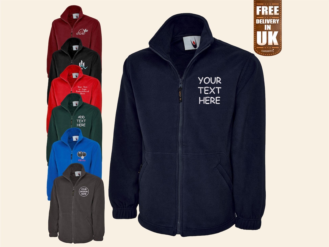 Personalised Fleece Jacket-embroidered Custom Text Zip Fleece With Logo ...