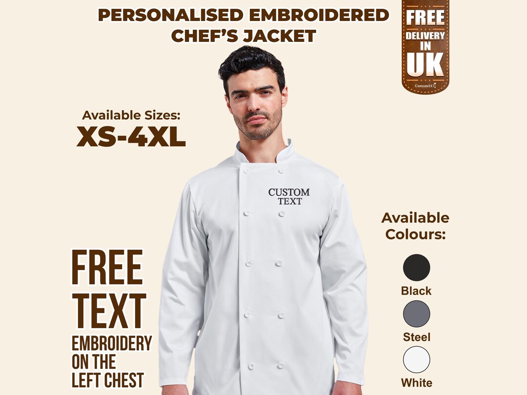 Personalised Text and Logo Chef Jacket, Embroidered Monogrammed Chef ...