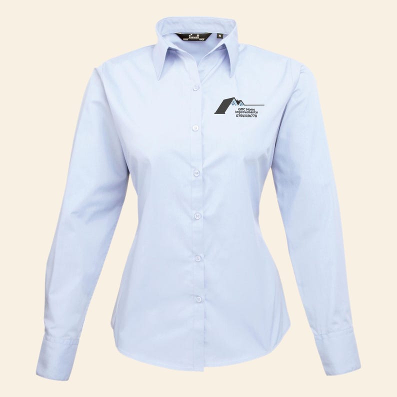Custom Embroidered Long Sleeve Blouse, Personalised Text/logo Work ...