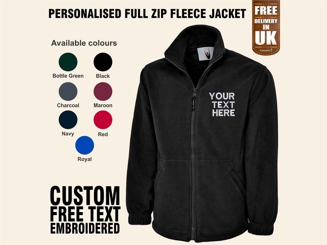 Personalised Embroidered Fleece Jacket-custom Text Work Wear Zip up ...