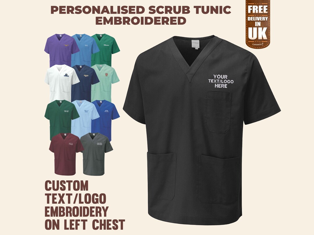 Personalised Medical Scrub Tunic, Custom Embroidered Nurses & Doctors ...