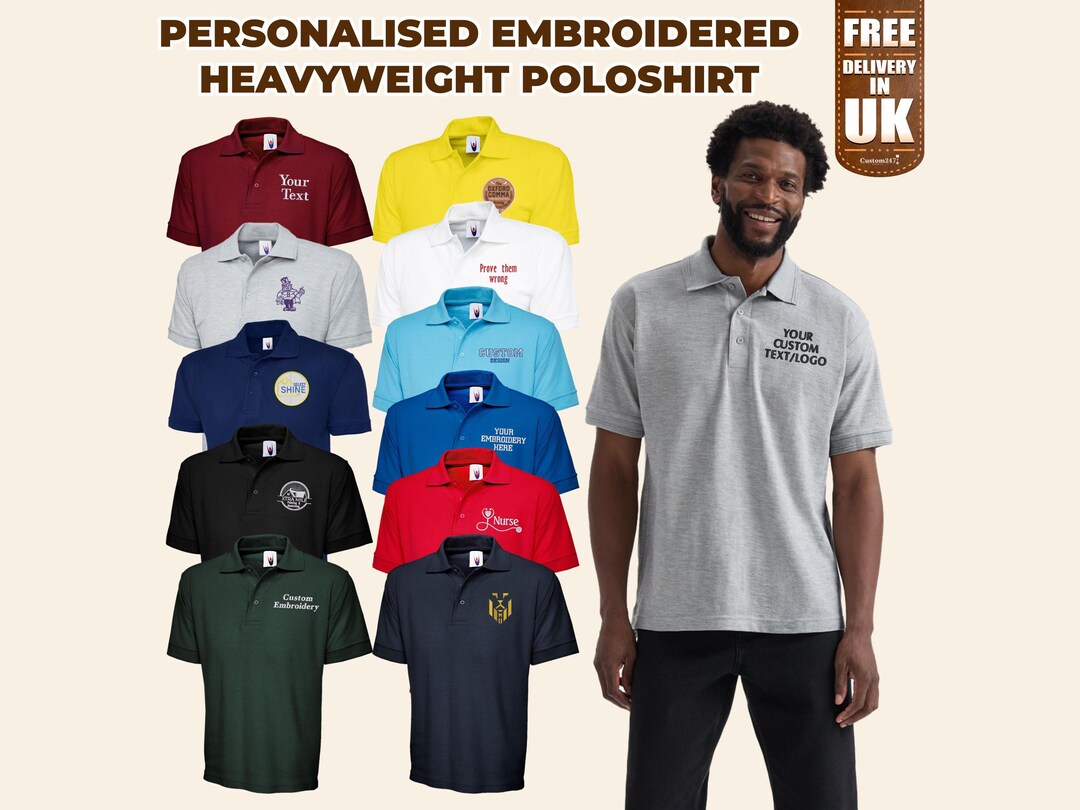 Personalised Embroidered Polo Shirts, Custom Text or Logo Workwear ...