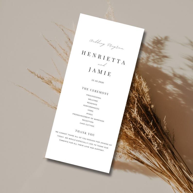Simple & Elegant Wedding Program – Customizable Timeline and Event ...