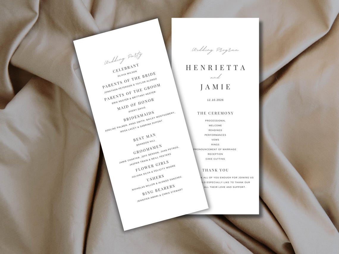 Simple & Elegant Wedding Program – Customizable Timeline and Event Schedule Template - Etsy