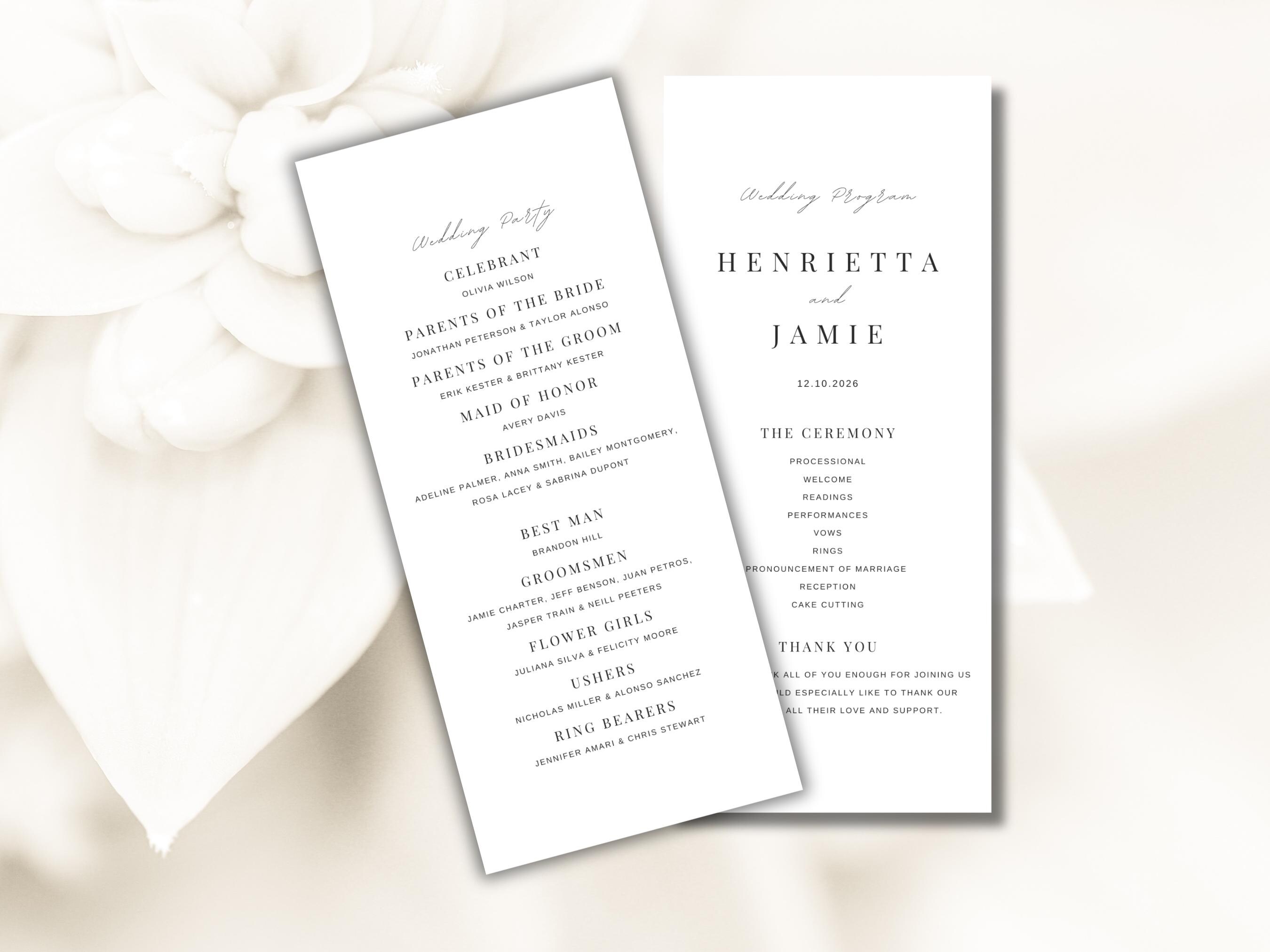 Simple & Elegant Wedding Program – Customizable Timeline and Event ...