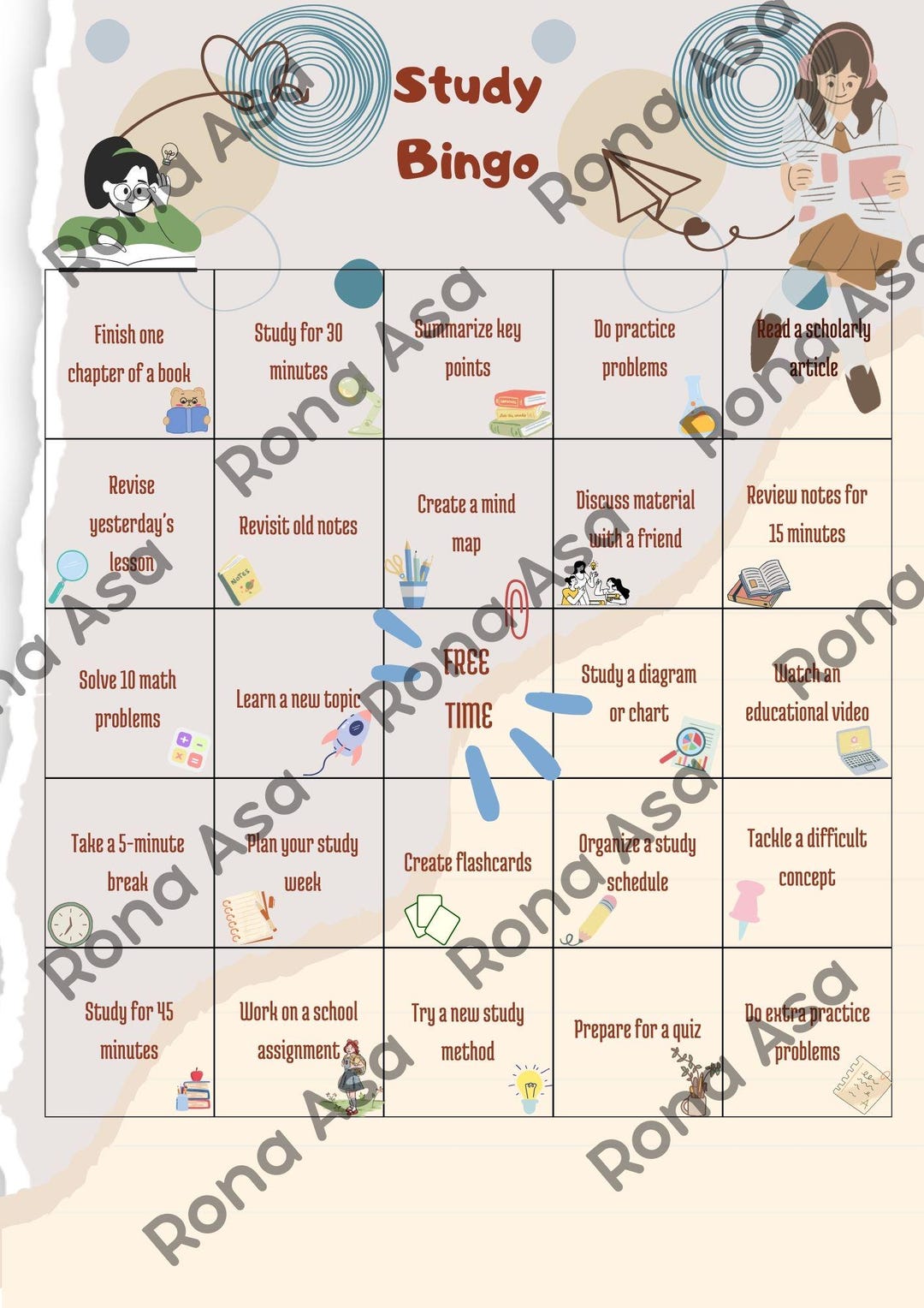 Study Bingo - Printable Fun for Focused Learning - Etsy