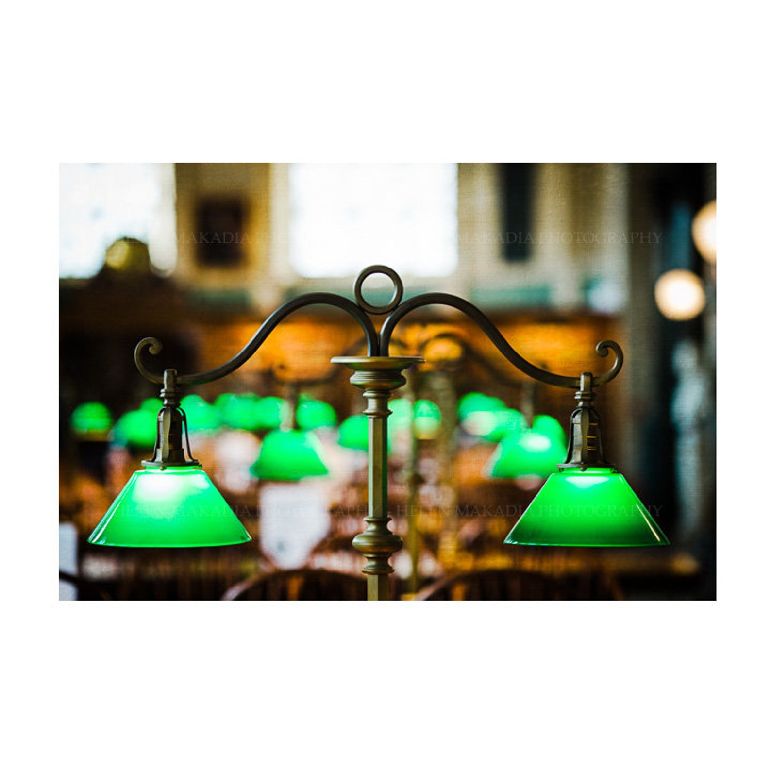 Photograph of Green Lamps at Boston Public Library Bates Hall Study ...
