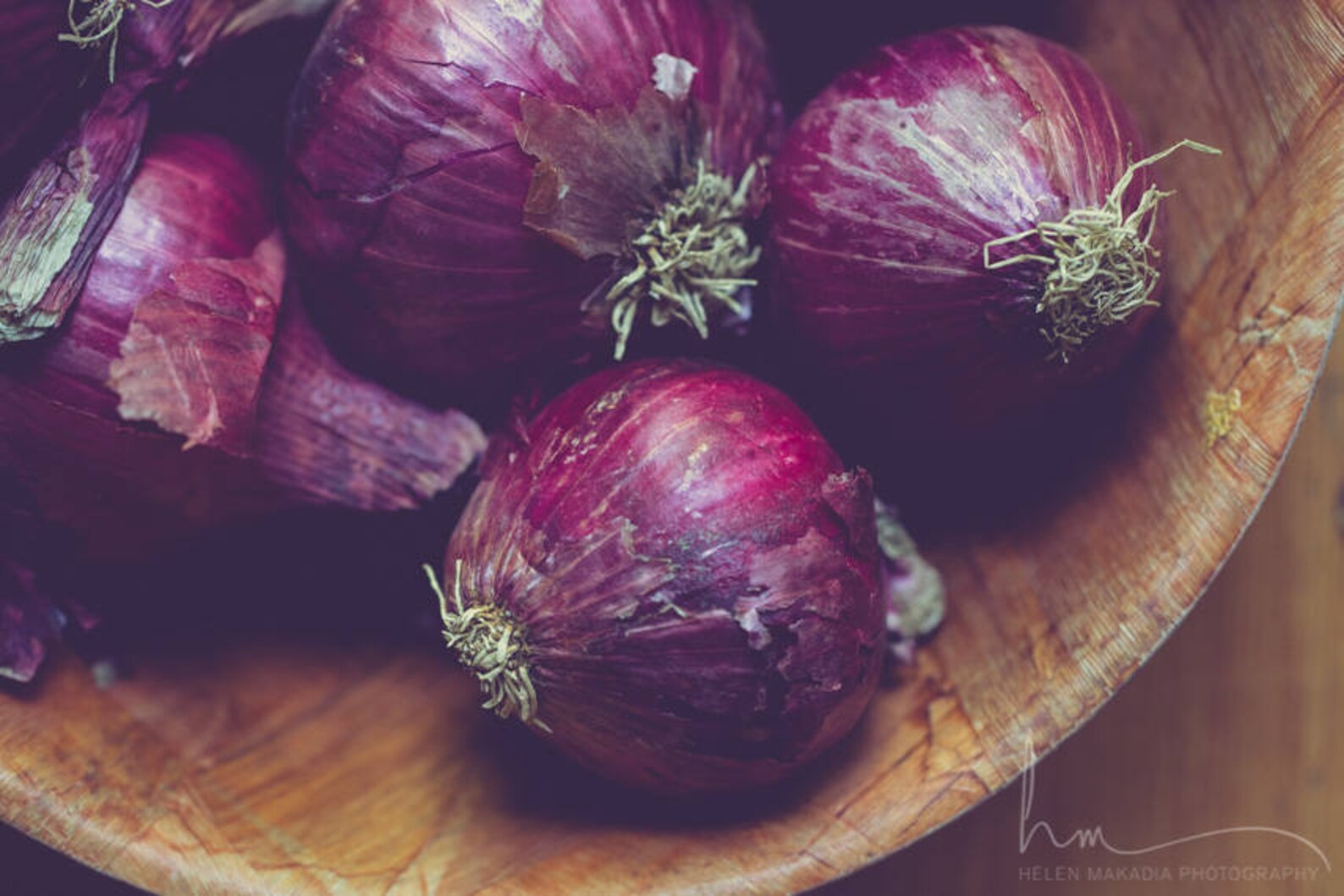 Photograph of Red Onions in a Wooden Bowl, Kitchen Wall Art, Onion ...