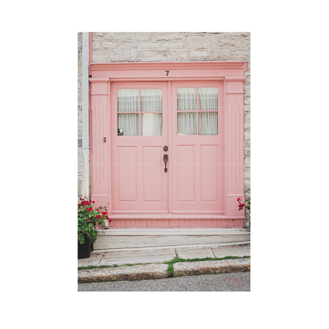 Photograph of Pink Door of Quebec City Canada, Pastel Soft Pink Wall ...