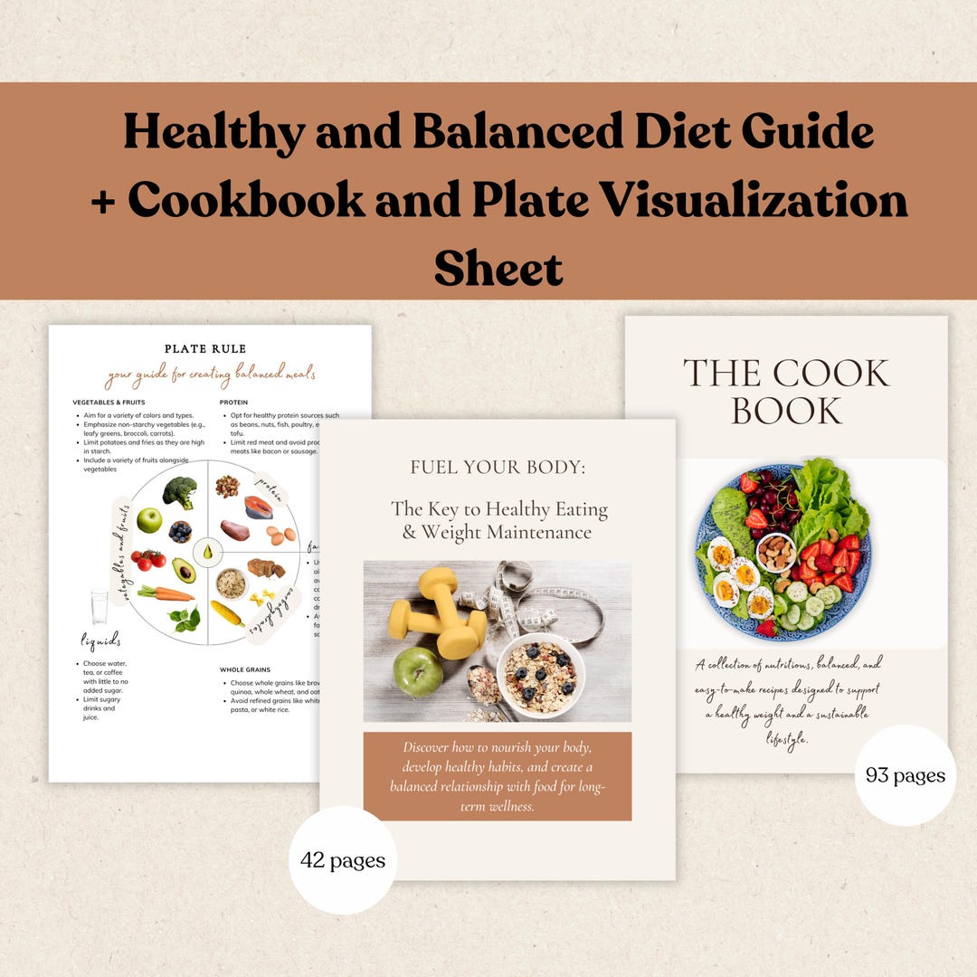 Healthy and Balanced Diet Guide, Weight Loss Recipes Cookbook, Healthy Plate Visualization Sheet ...