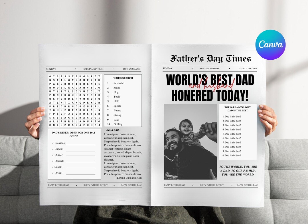 Personalized Father's Day Newspaper Template Gift for Dad Custom ...
