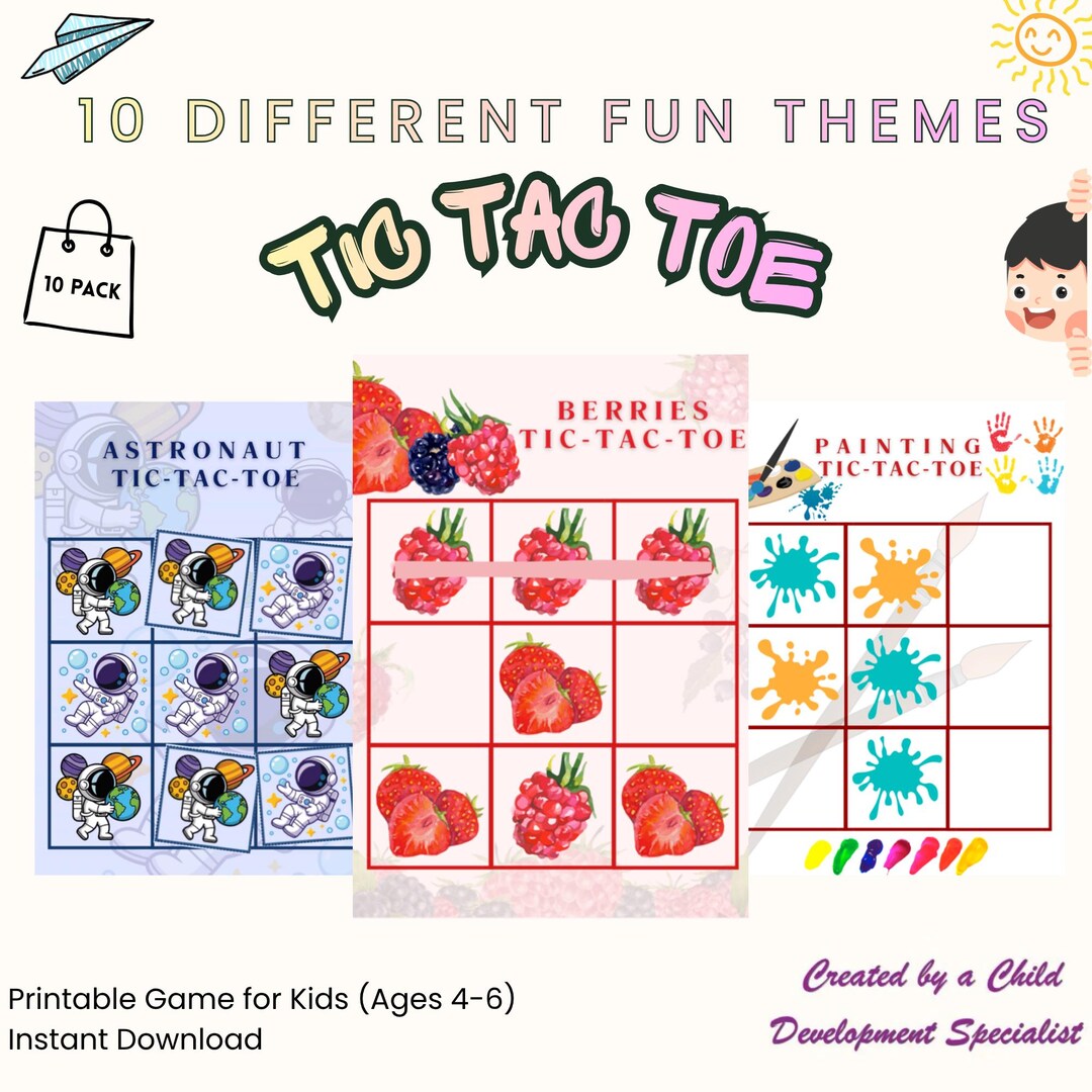 Tic Tac Toe Printable Bundle – 10 Themed Learning Games (instant ...