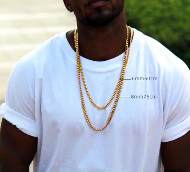 Waterproof 18K Gold Cuban Link Chain 3mm 6mm 8mm 10mm 12mm Mens Thin ...