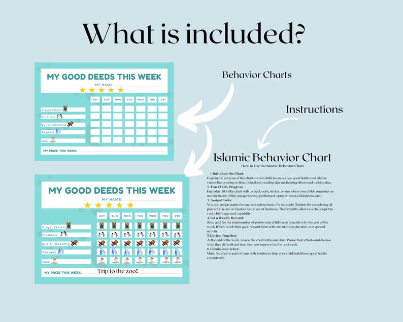 Editable Islamic Behavior Chart for Kids, Good Deeds Reward Chart ...