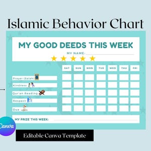 Editable Islamic Behavior Chart for Kids, Good Deeds Reward Chart ...