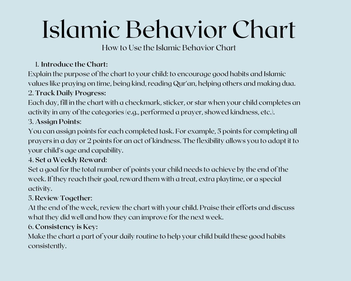 Editable Islamic Behavior Chart for Kids, Good Deeds Reward Chart ...