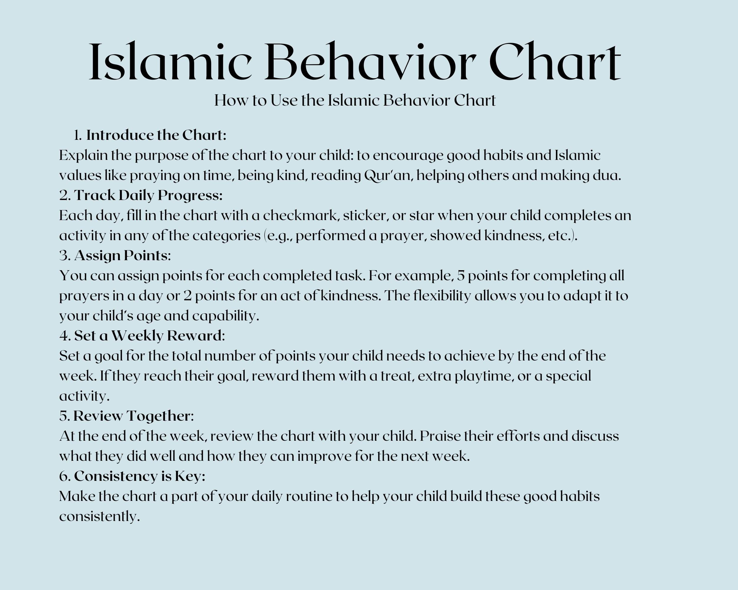 Editable Islamic Behavior Chart for Kids, Good Deeds Reward Chart ...