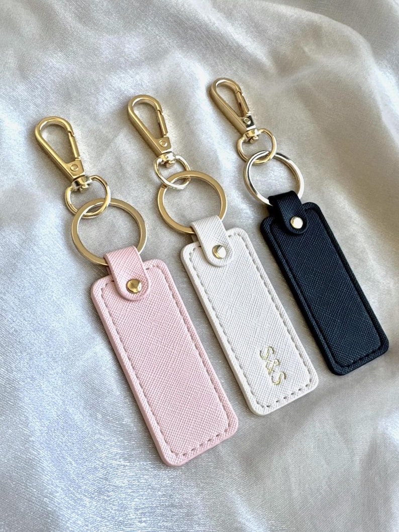 Personalised Leather Keychain With Initials, Custom Monogram Keyring ...